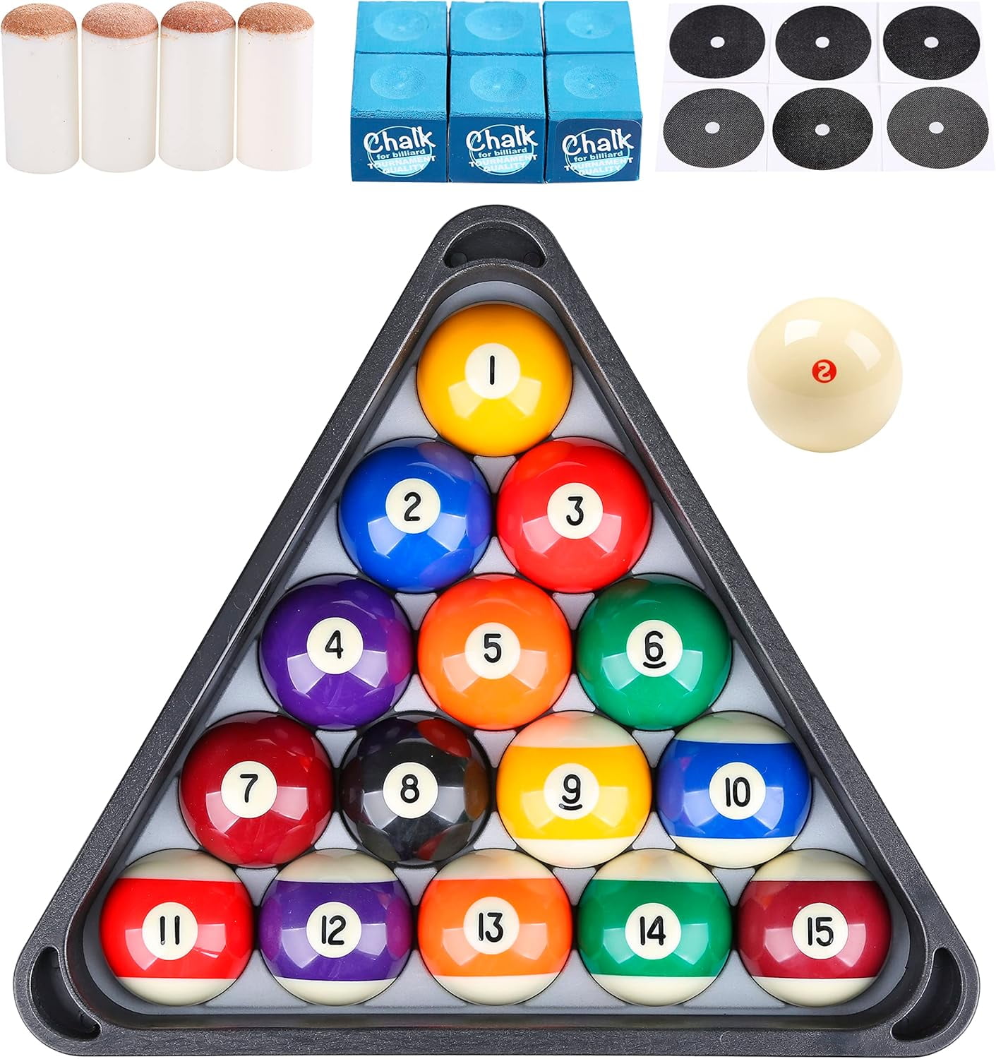 Billiard Pool Balls with Triangle Ball Rack, Cue Chalks, Table Spot ...