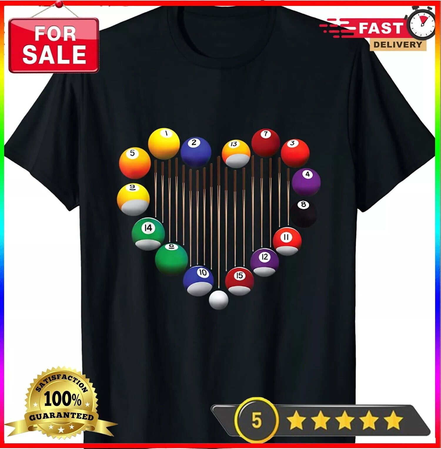 Billiard Pool Billiard Ball Billiard player lover heart men T Shirt ...