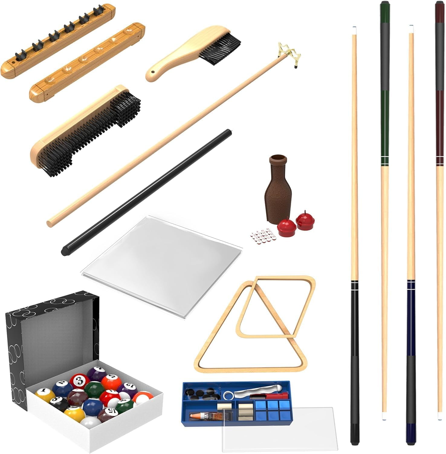 Billiard Pool Table Accessory Kit - 32 Pieces. Billiards Balls, Cues ...