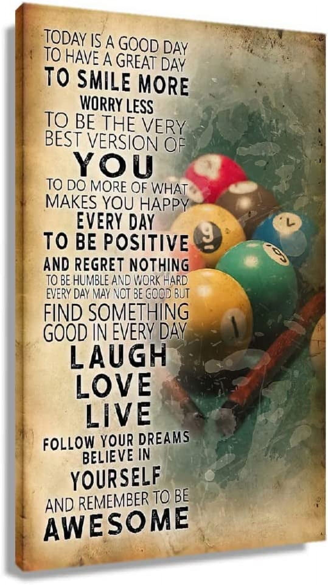 Billiard Pool Vintage Positive Inspirational Quotes Wall Art Unframed ...
