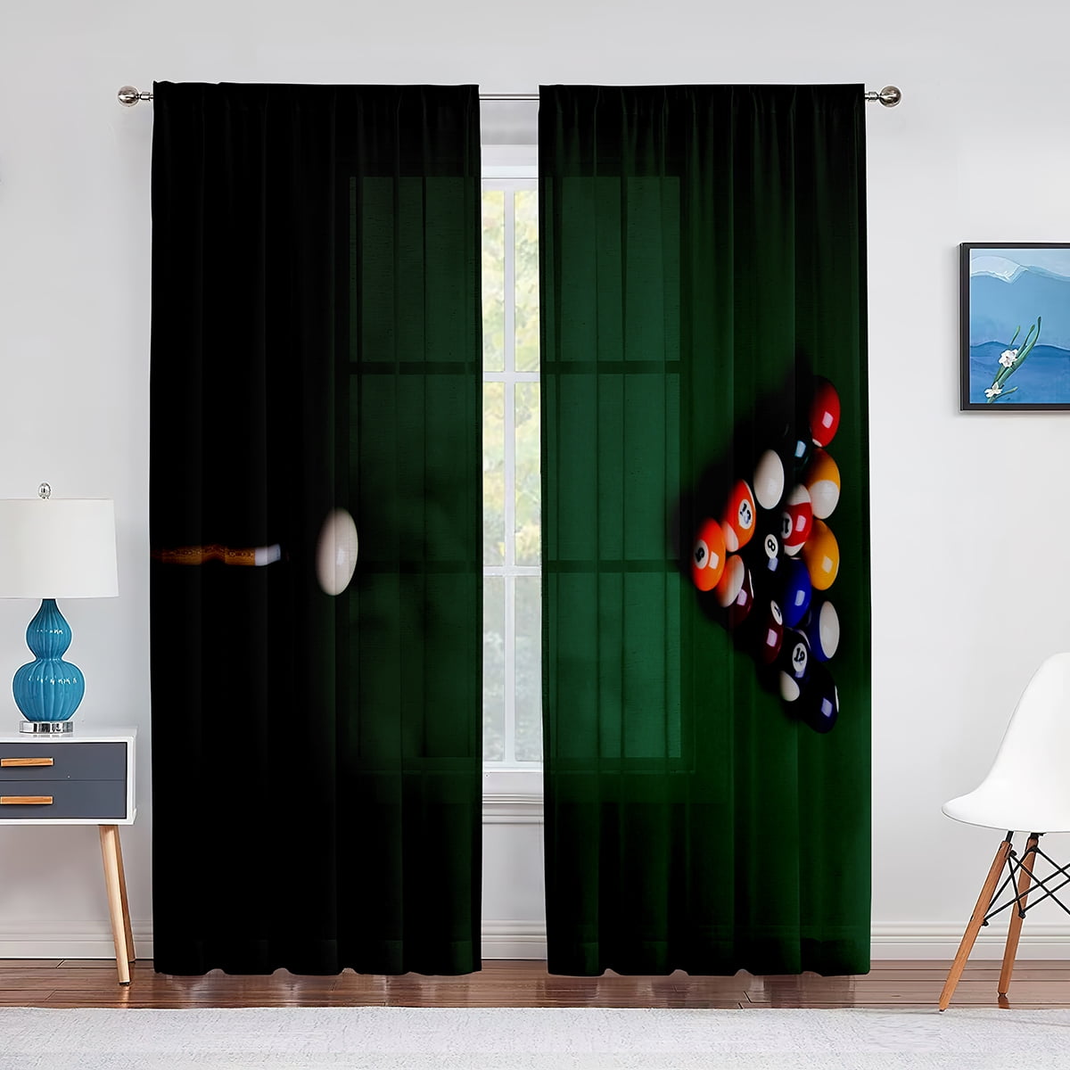 Billiard Print Curtains Semi-blackout Curtains for Bedroom Living Room ...