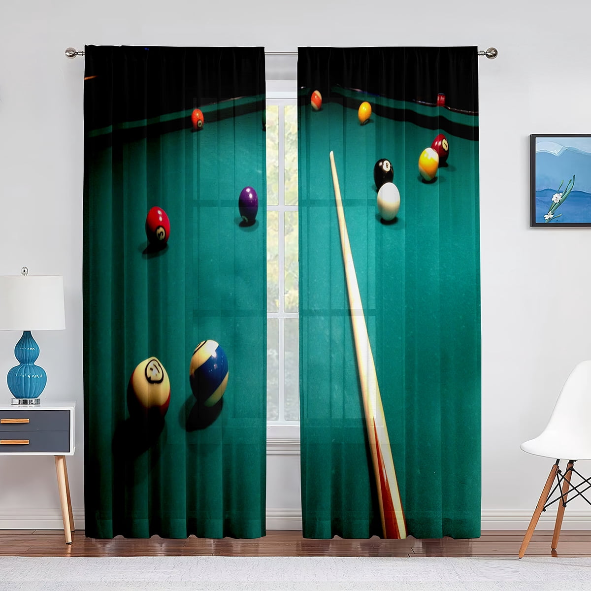 Billiard Print Curtains Semi-blackout Curtains for Bedroom Living Room ...
