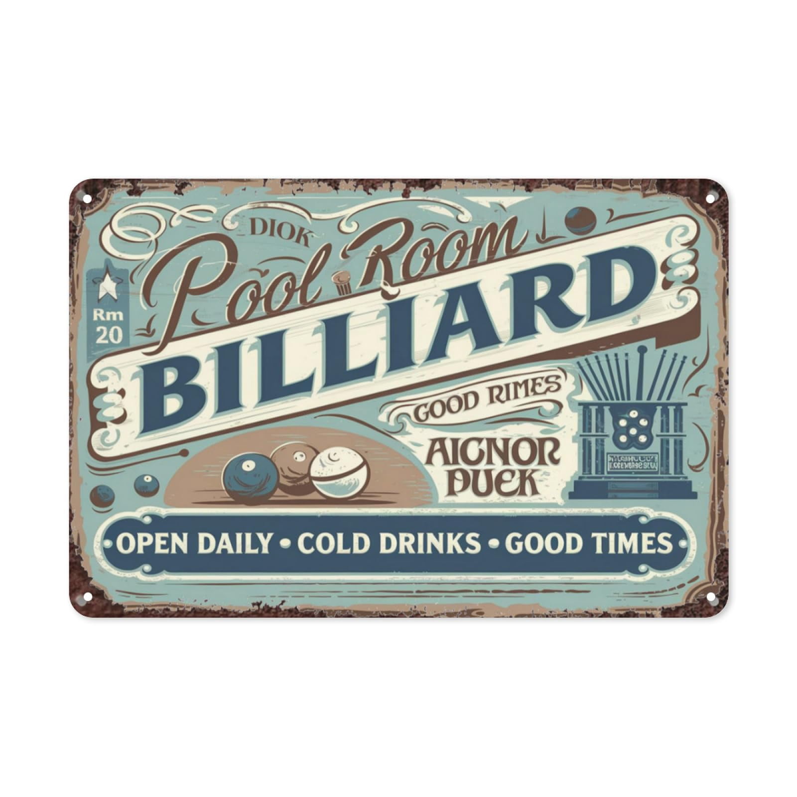 Billiard Room Pool Room Vintage Tin Sign, 8X12 Inch Retro Metal Wall ...