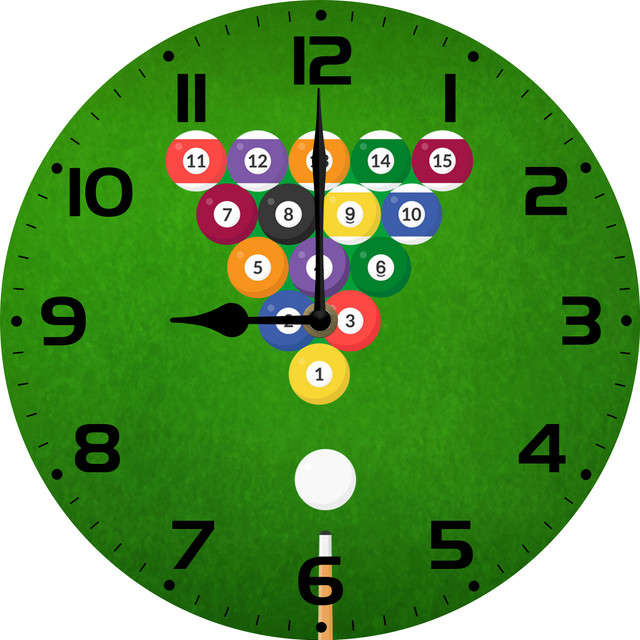 Billiard Room Shower Clock Billiards Pool Ball Clock 10 Inch Round Wood ...