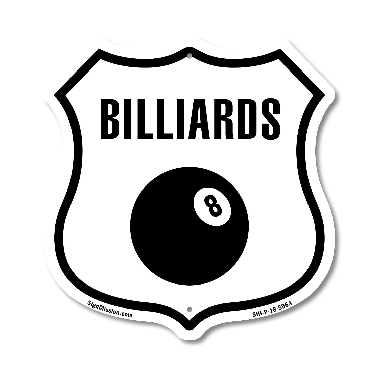 Billiards 12 inch X 12 inch Shield Shaped Commercial Grade Plastic Sign ...