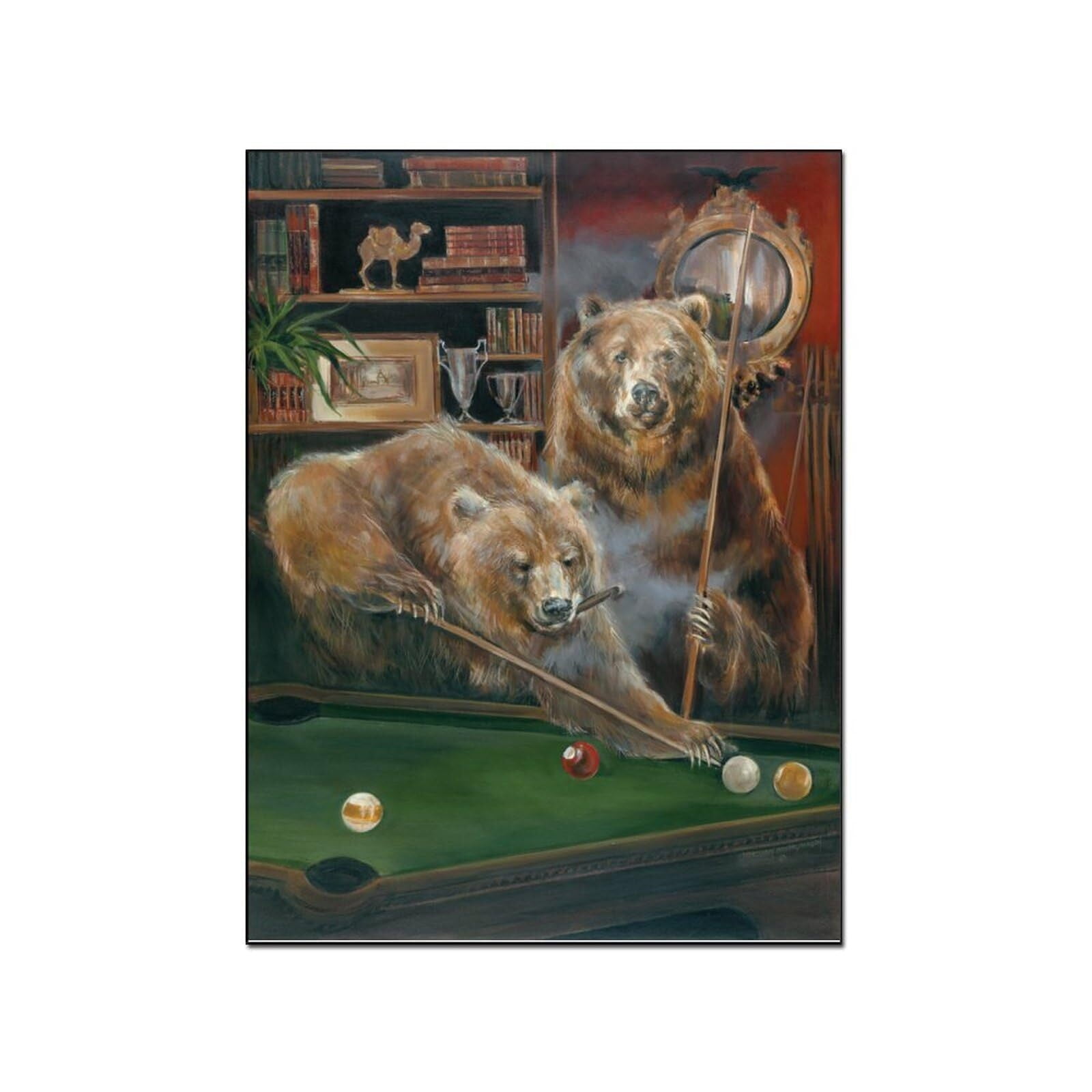 Billiards Art Poster Bear Playing Pool Print Wall Decor Art Canvas ...