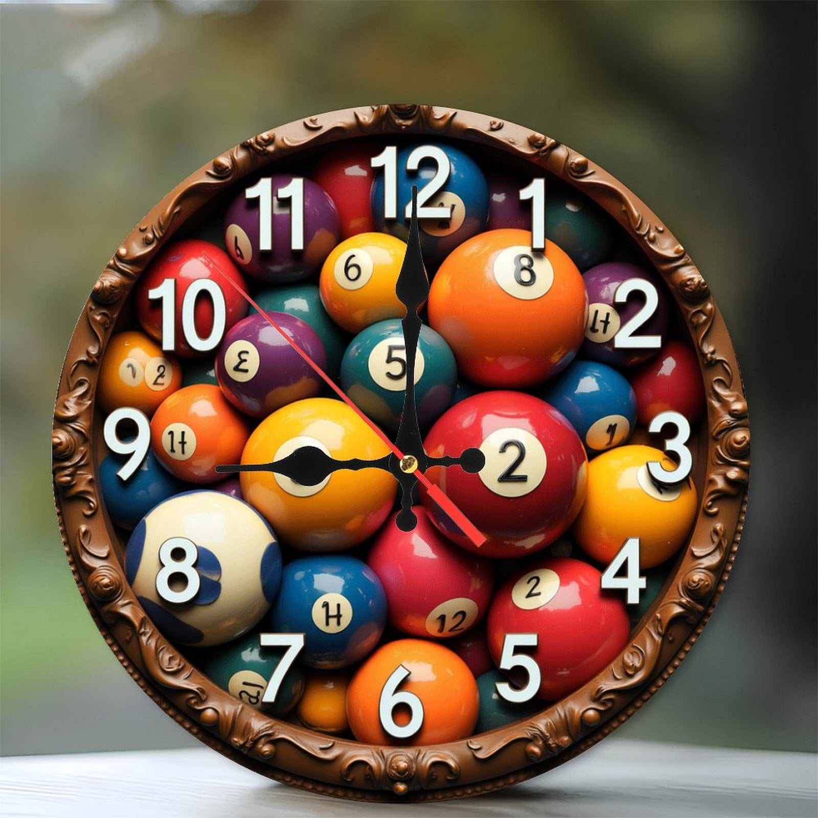 Billiards Ball Clock Wall Decor Unique Gift Home 10-Inch Silent Wooden ...
