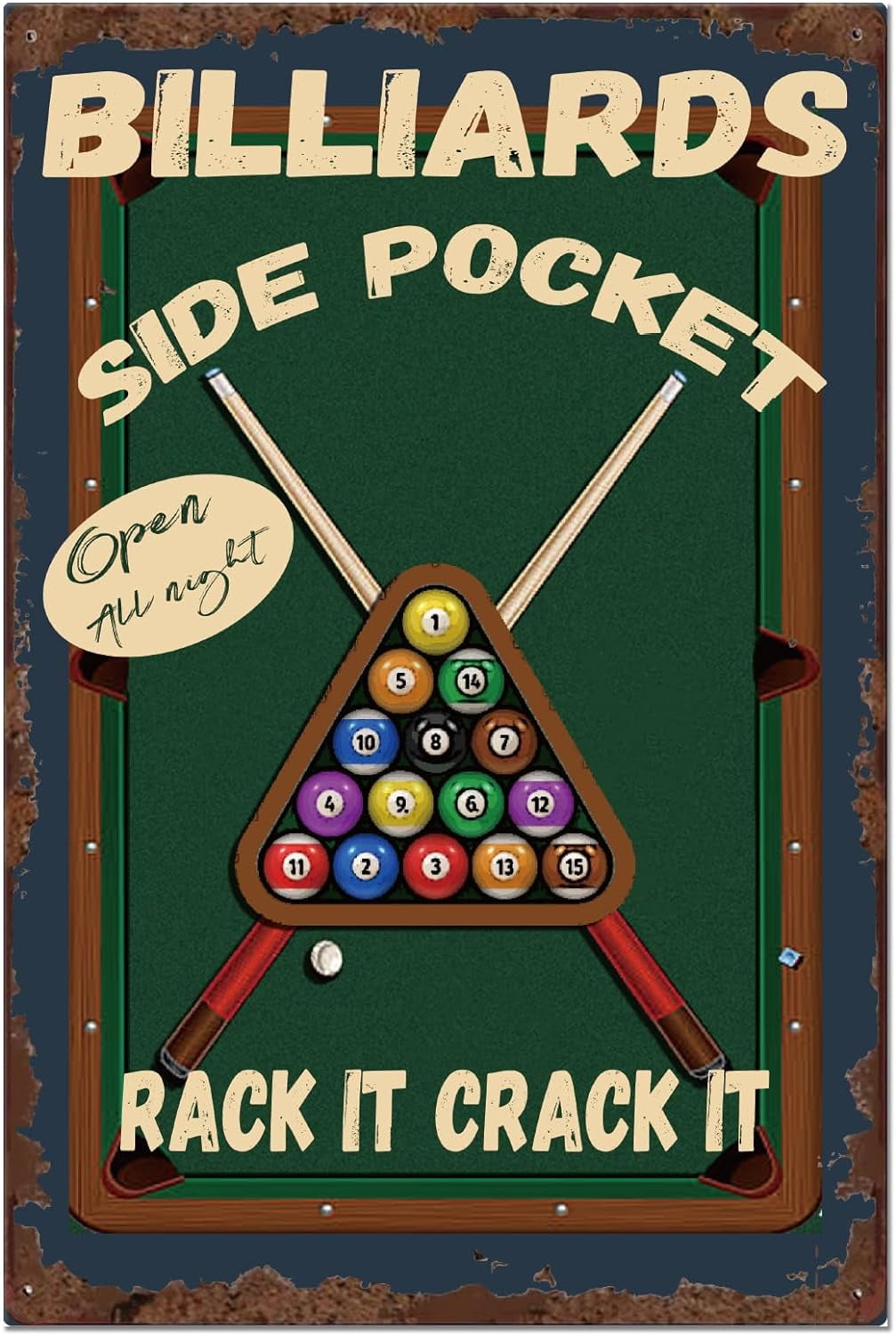 Billiards Bar Metal Tin Sign Billiard Side Pocket Rack It Crack It ...