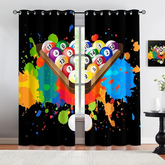 Billiards Blackout Curtains, Abstract Watercolor Pool Table Window ...