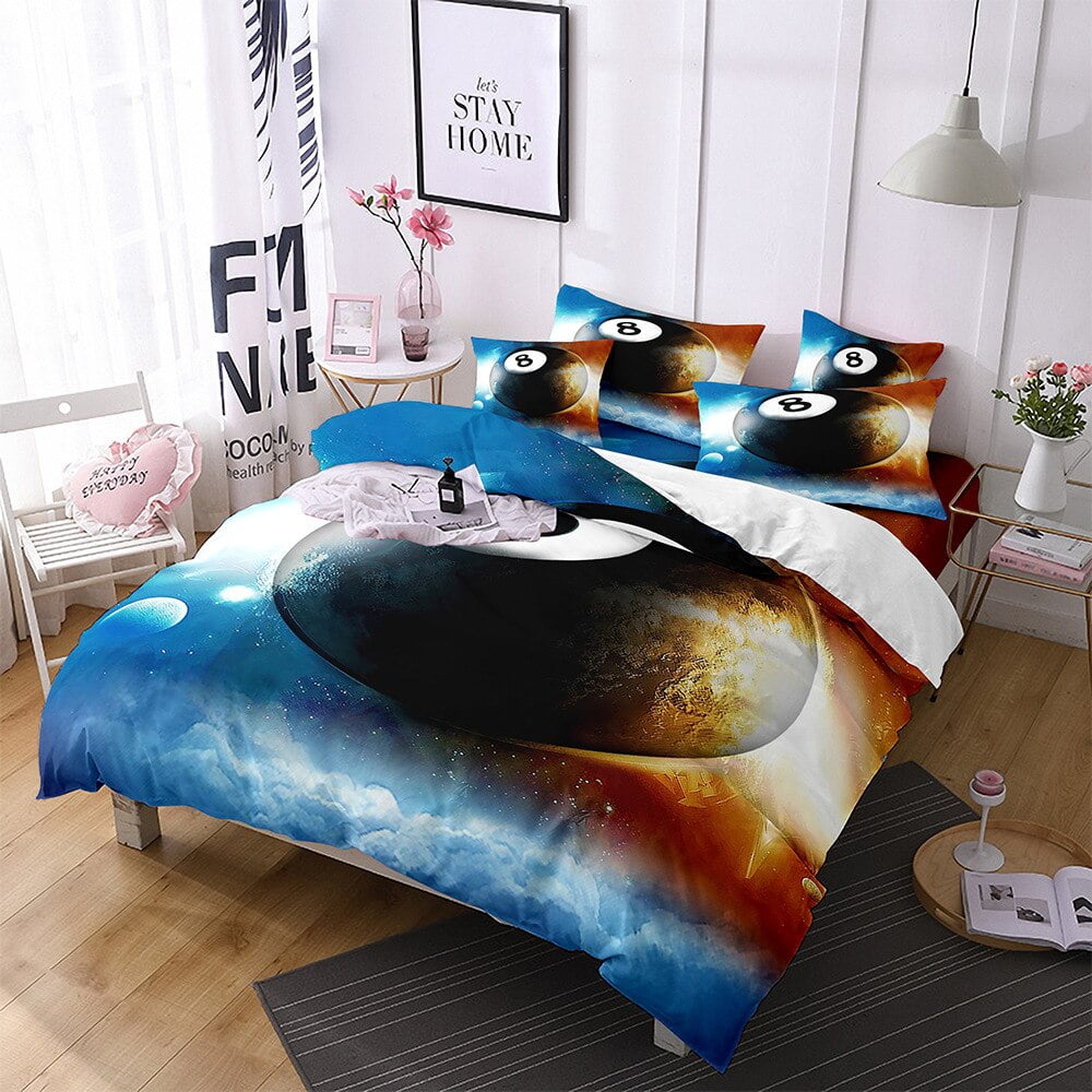Billiards Duvet Cover Black 8 Ball with Fire Sports Games Theme ...