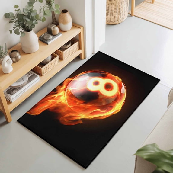 Billiards Flame Black Eight Rectangle Rug 2'x3' Abstract Sport Ball ...