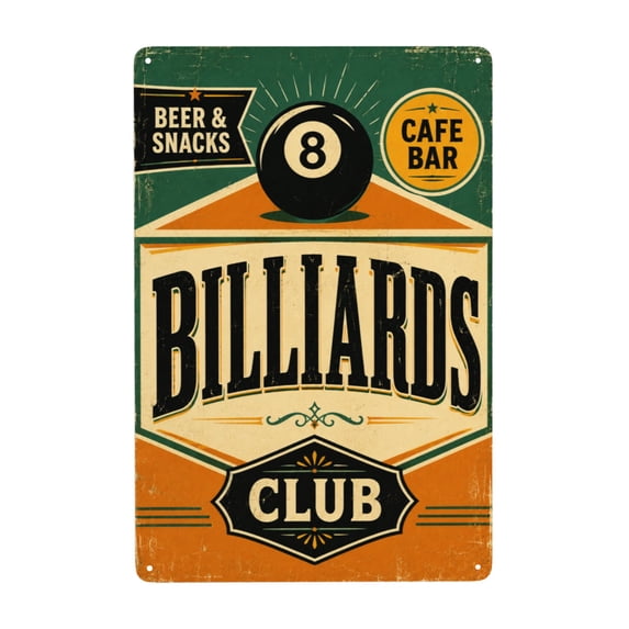 Billiards Game Room Vintage Metal Tin Sign Wall Decor, 8 x 12 Inch, for ...
