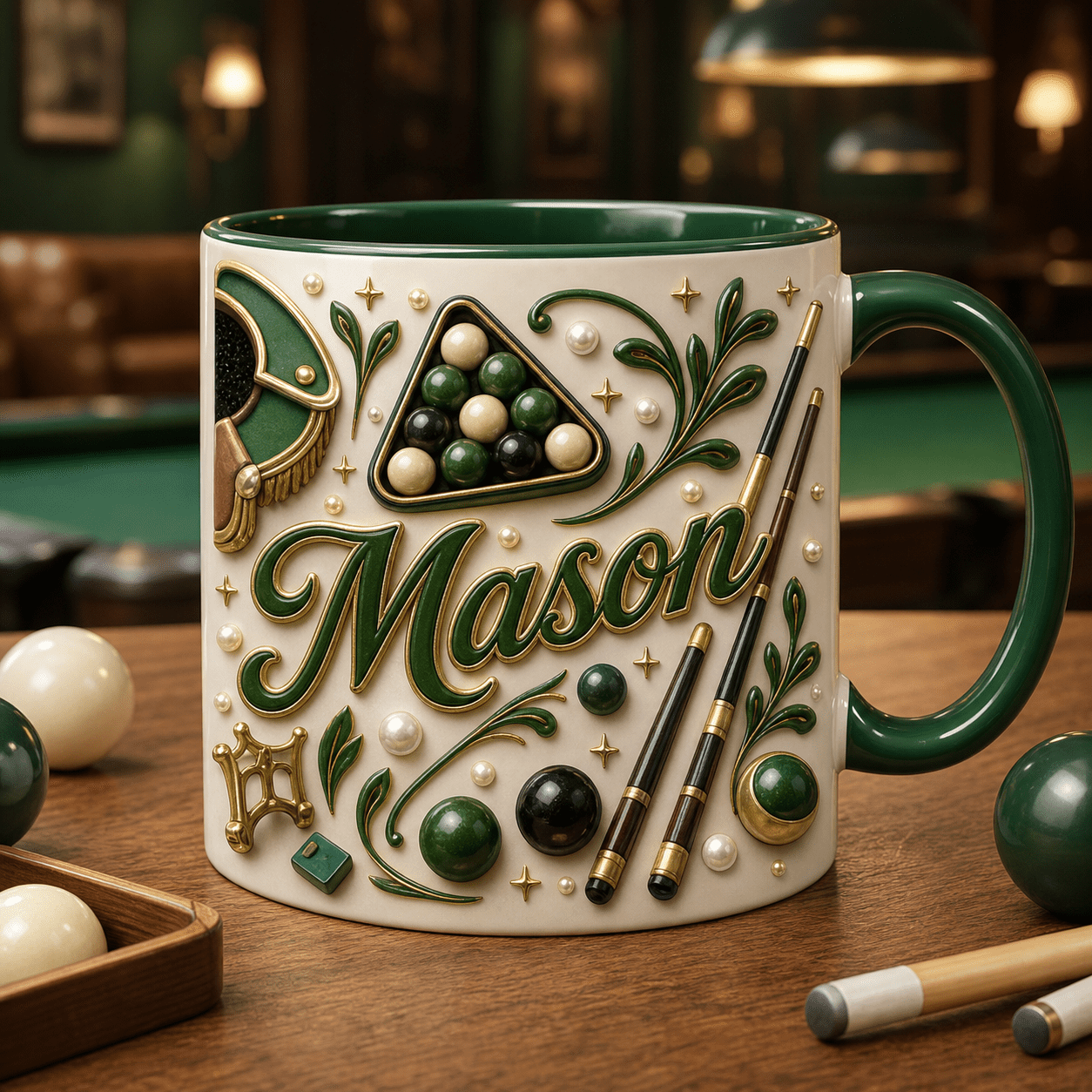 Billiards Lover Mug, Mason Pool Player Coffee Cup, Personalized Cue ...