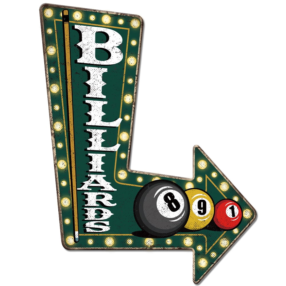 Billiards Metal Tin Signs 3D Arrow Shape Tin Sign Pool Hall Wall ...