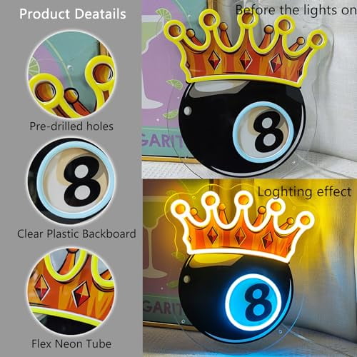 Billiards Neon Signs for Wall Decor,12.8 * 13.7 Inches Light Up Led ...
