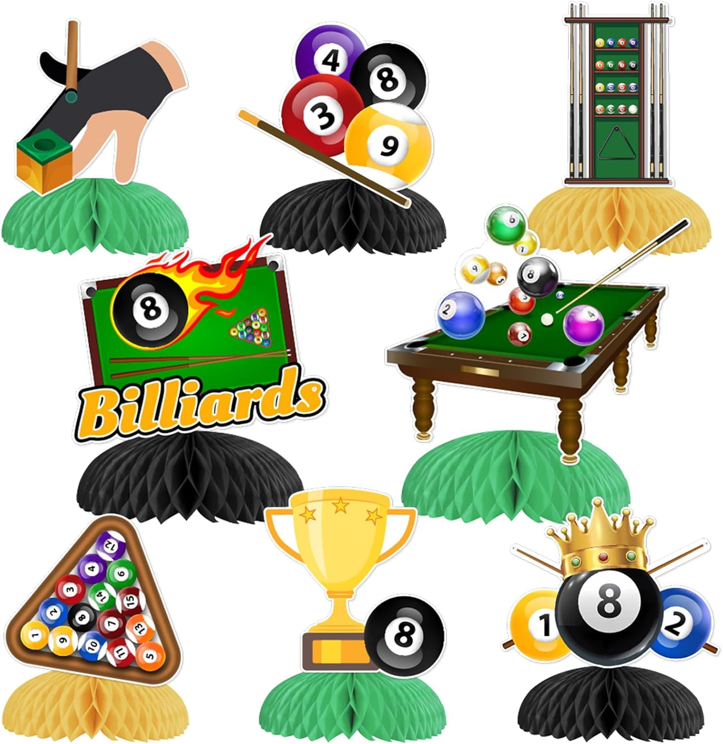 Billiards Party Decorations, 8pcs Billiards Honeycomb Centerpiece for ...