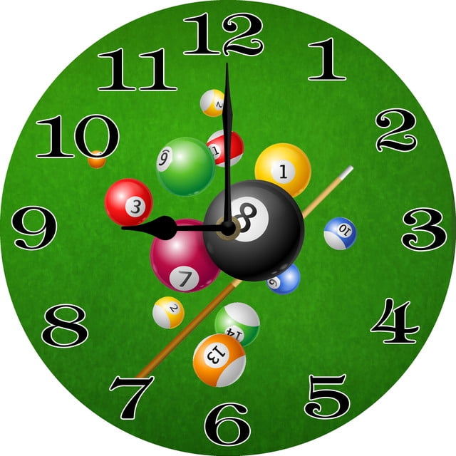 Billiards Pool Ball Clock 10 Inch Billiards Gifts for Men Round Wood ...