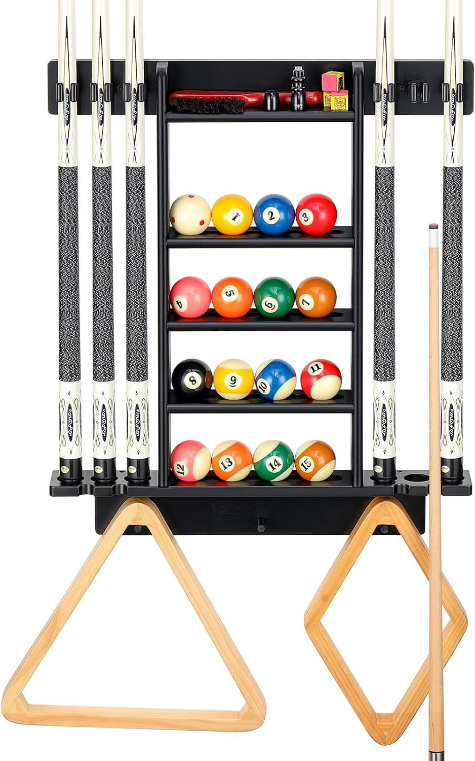 Billiards Pool Cue Rack, Pool Stick Holder Wall Mount Holds 6 Cues and ...