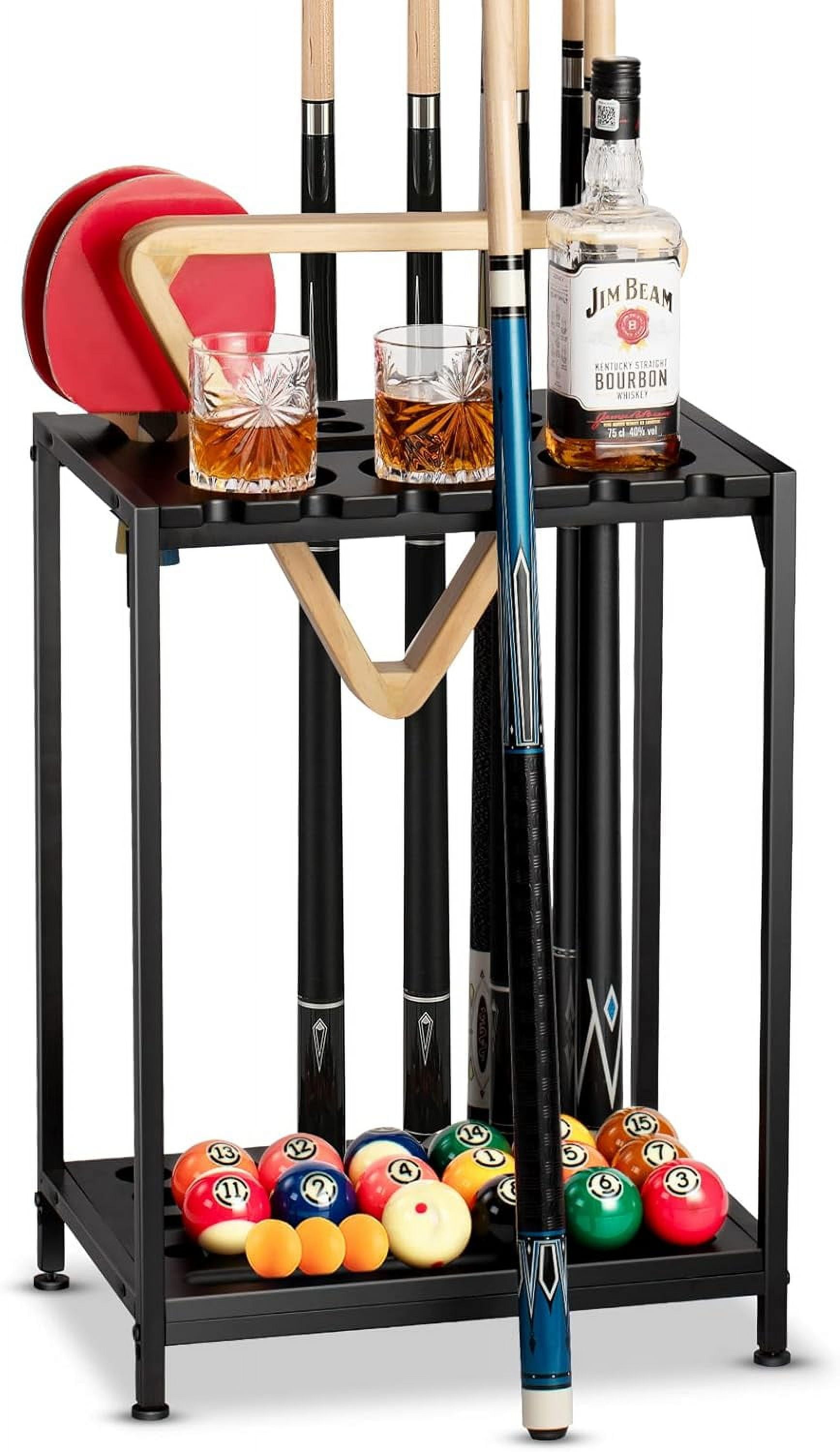 Billiards Pool Stick Holder - Pool Cue Rack Floor Stand & Ping Pong Paddle Holder Hardwood Pool ...