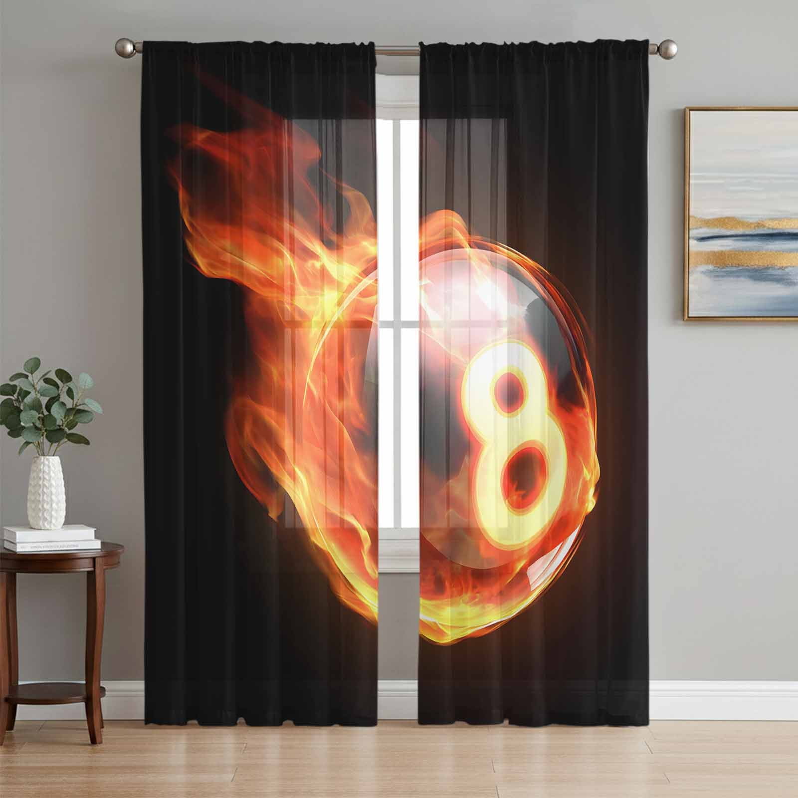 Billiards Semi Sheer Curtains 84 Inch Length 2 Panels Set, Modern ...
