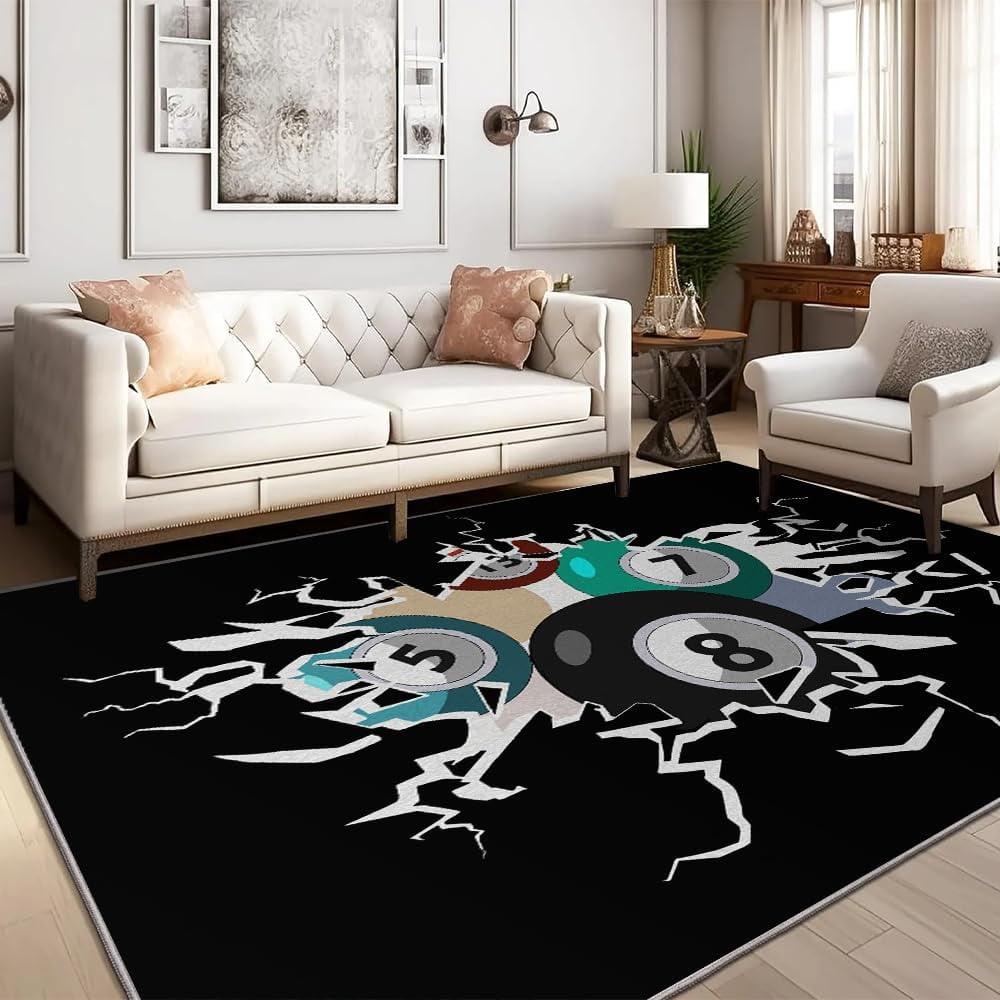 Billiards Sign Black Eight Ball Rugs Abstract Art Game Area Rug Easy ...