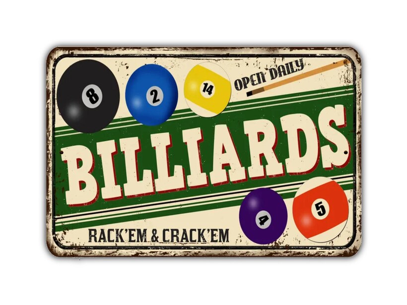 Billiards Sign Pool Hall Vintage Retro Patio Home Décor Gift Metal ...