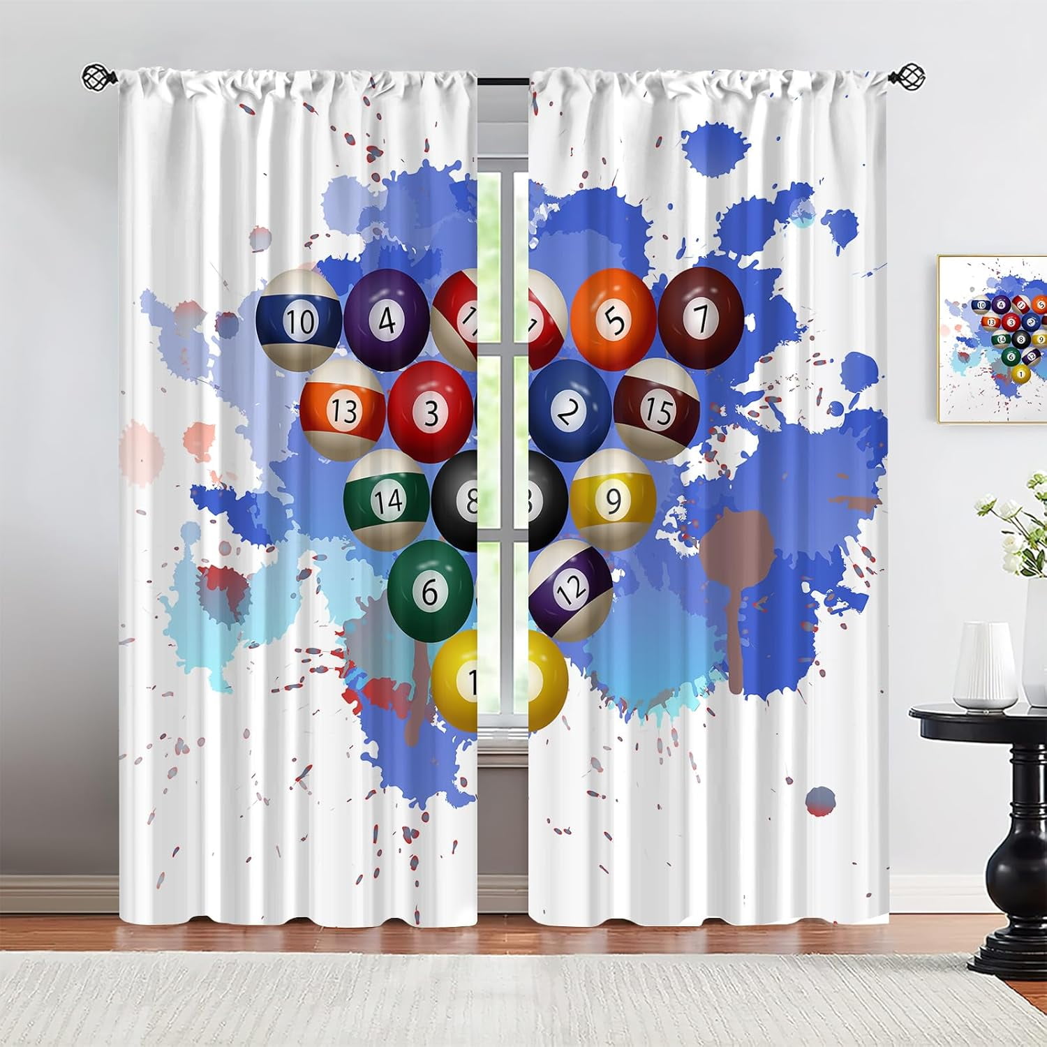 Billiards Sports Theme Blackout Curtains, Abstract Rainbow Tie-Dye ...