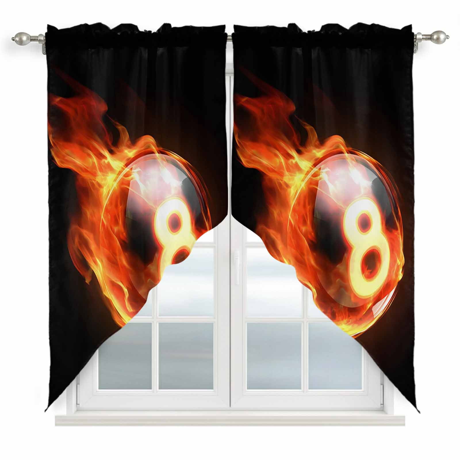Billiards Swag Curtains Modern Buruning Flame Sport Black Background ...