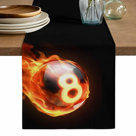 Billiards Table Runner, Modern Buruning Flame Sport Black Background ...