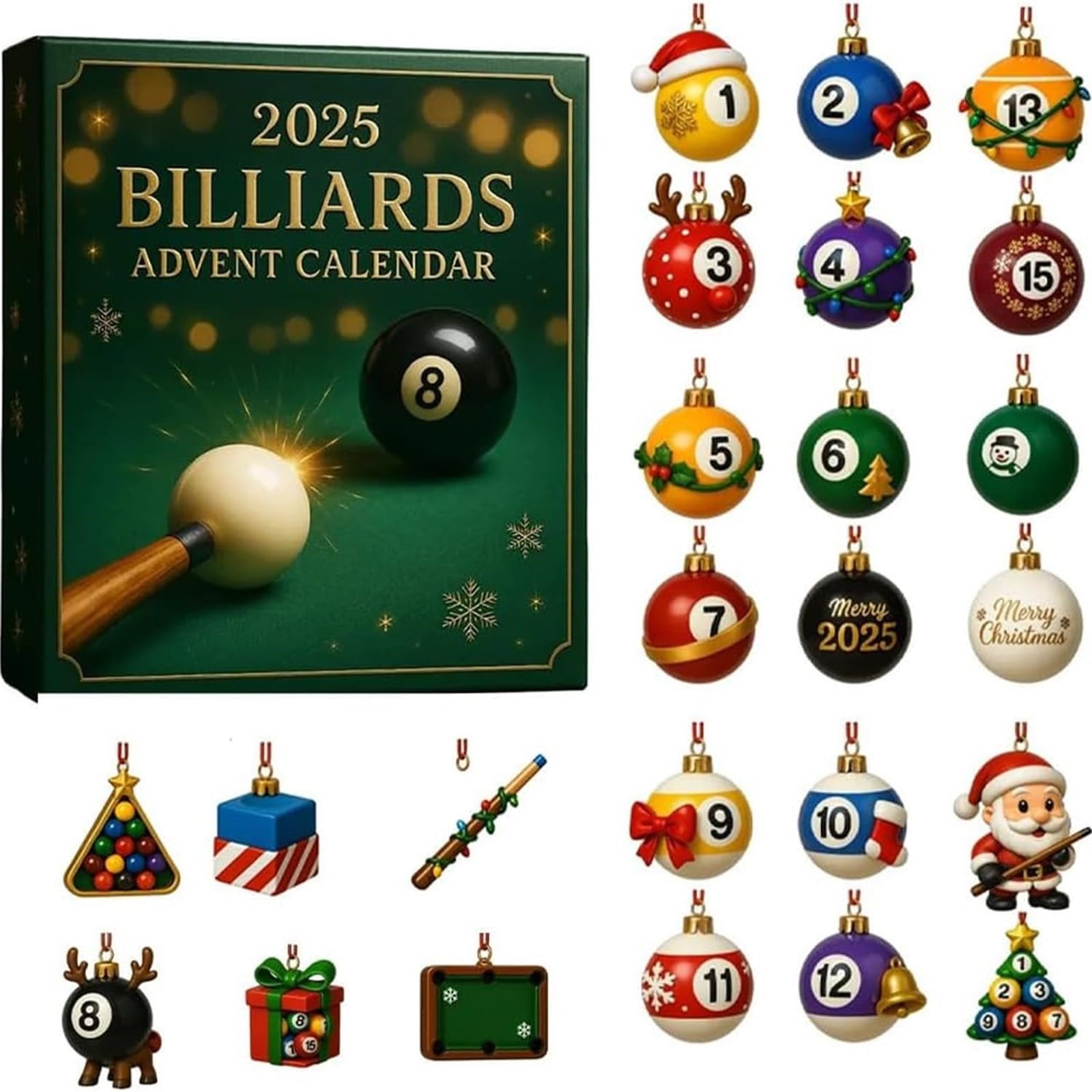 Billiards Theme Advent Calendar Christmas Countdown Ornament | Acrylic ...