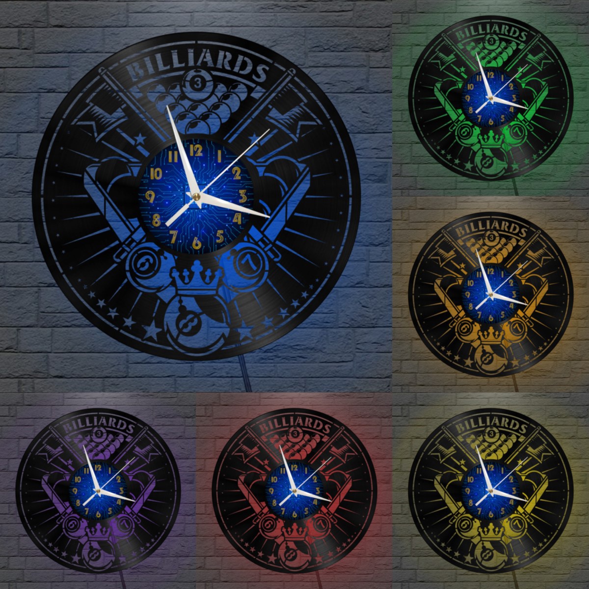 Billiards Vinyl Wall Clock, Vinyl Record Clock Wall Art Silent & Non ...