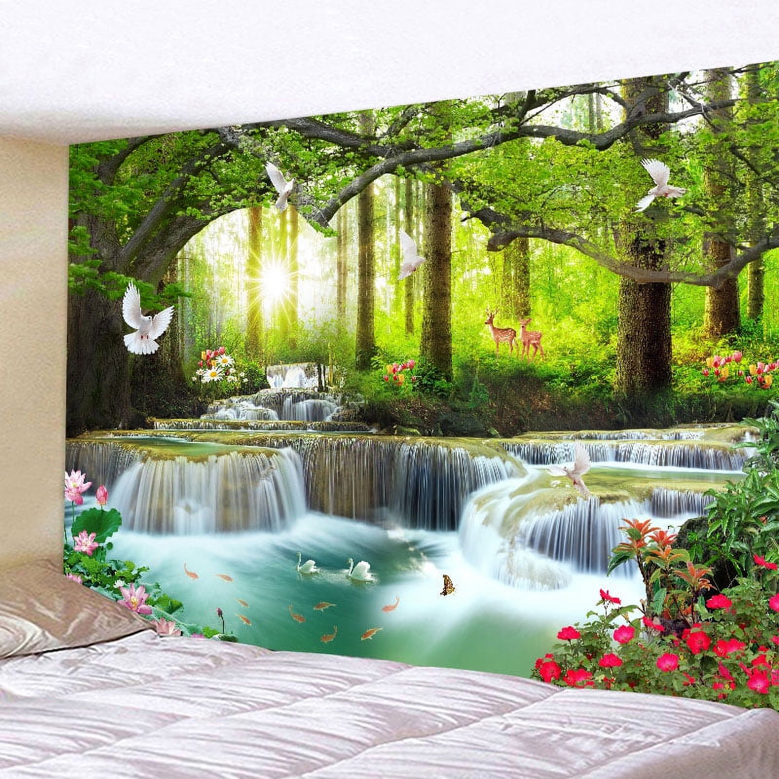 Billige rosa Wolke Tapisserie natürlichen Wald Wasserfall Wandbehang ...