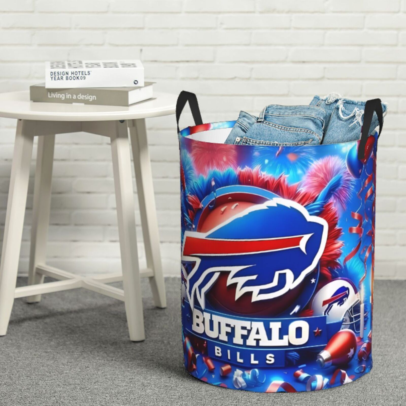 Bills Football Team Custom Laundry Basket with Handle Round Single ...