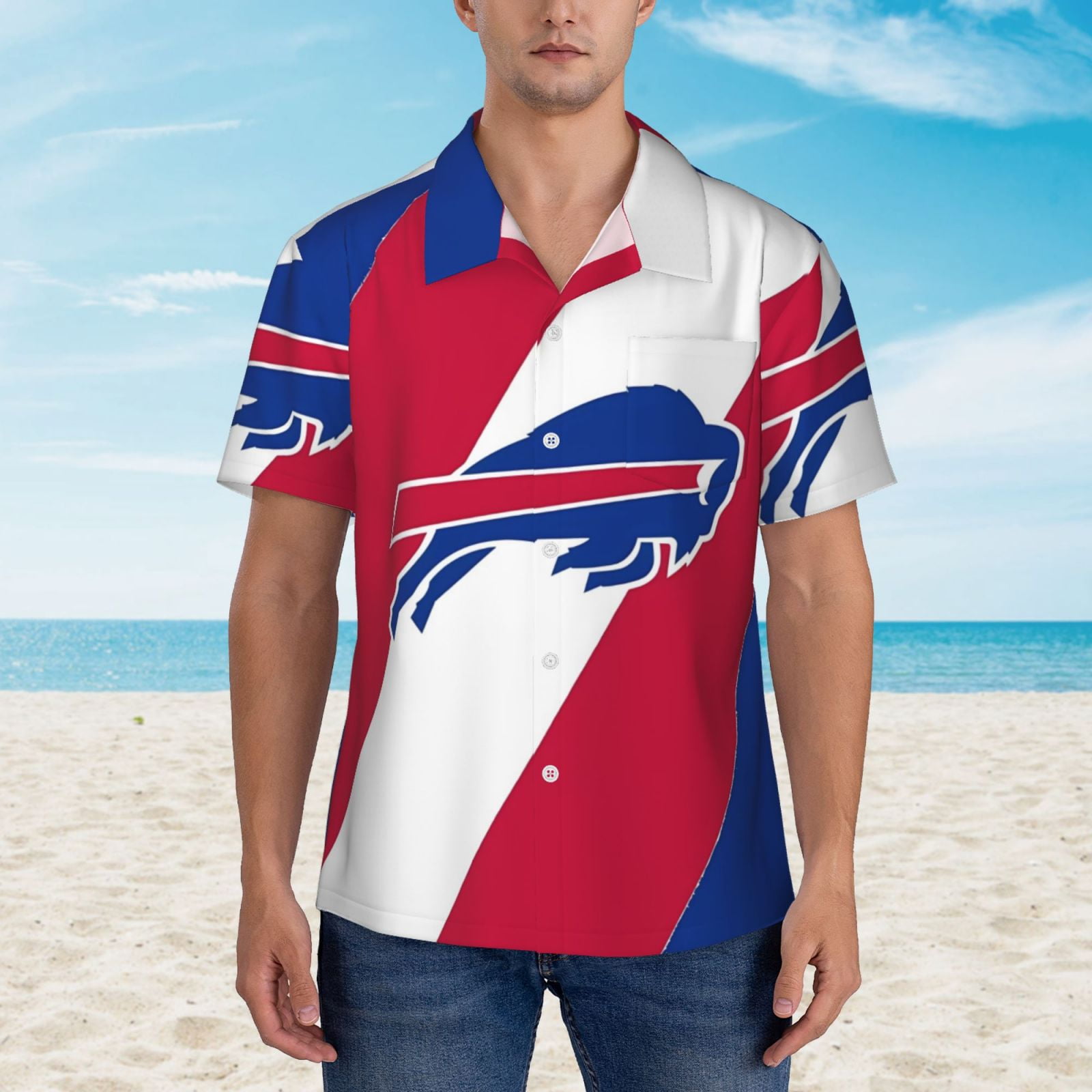 Bills Football Team Men's Short Sleeve Hawaiian Dhirt, Men's Loose ...