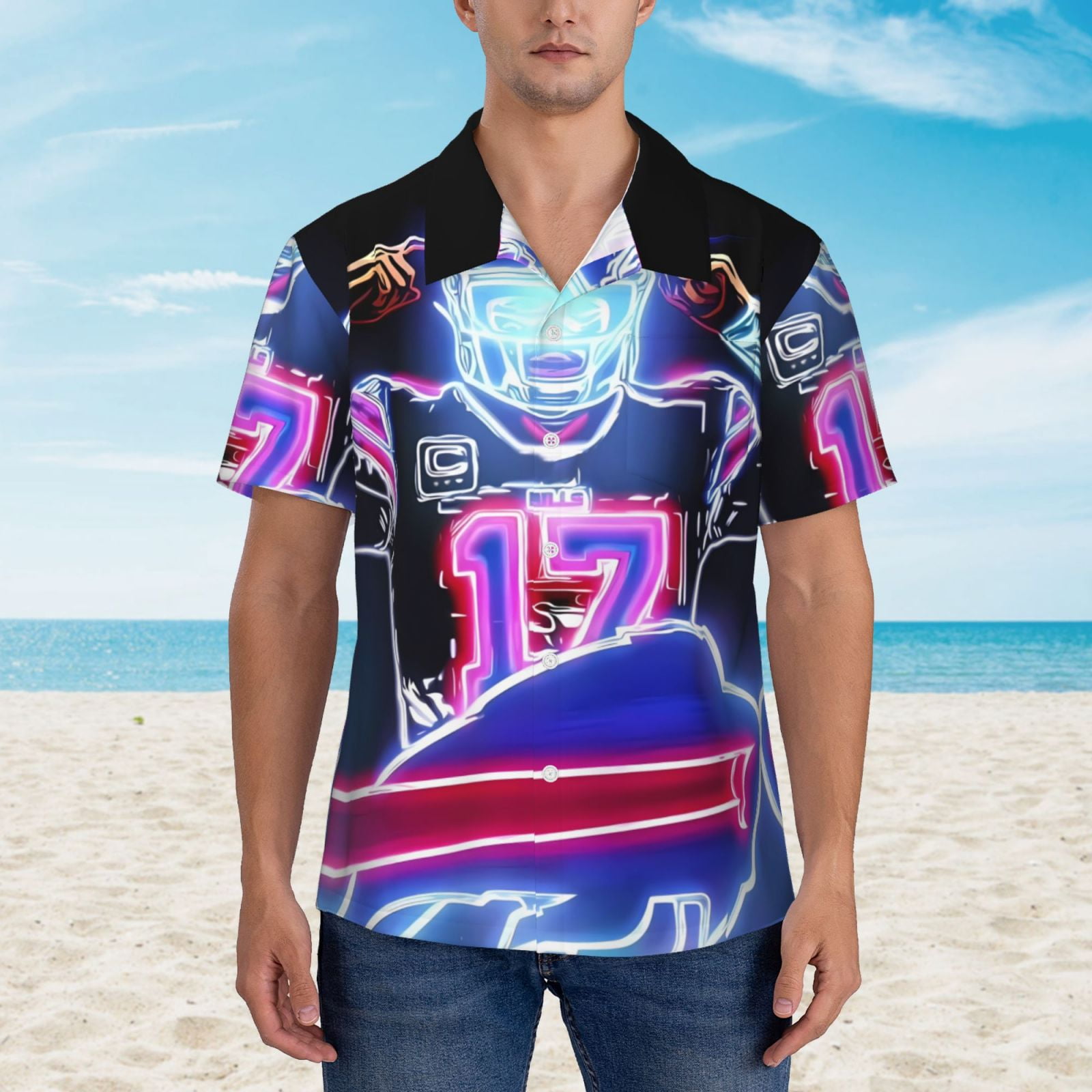 Bills Football Team Men's Short Sleeve Hawaiian Dhirt, Men's Loose ...