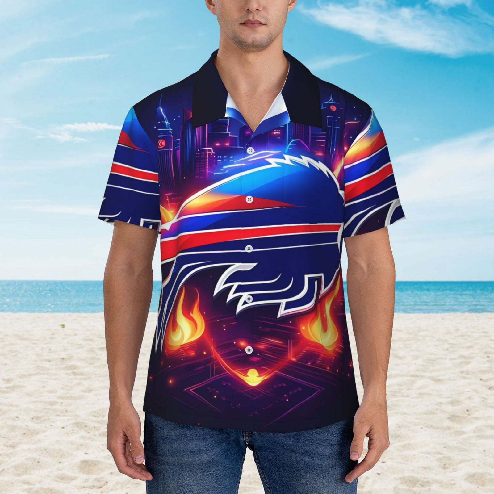 Bills Football Team Men's Short Sleeve Hawaiian Dhirt, Men's Loose ...