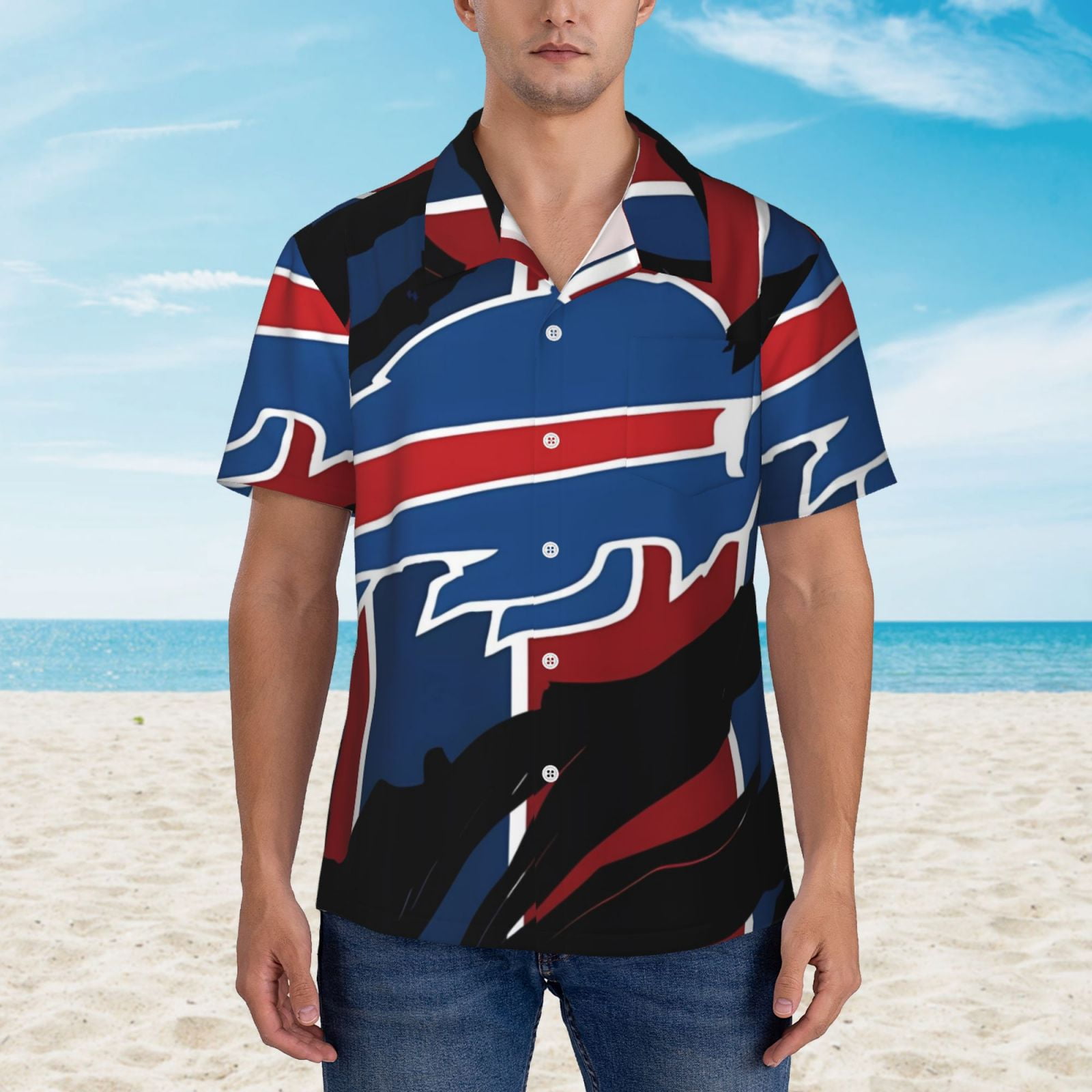 Bills Football Team Men's Short Sleeve Hawaiian Dhirt, Men's Loose ...