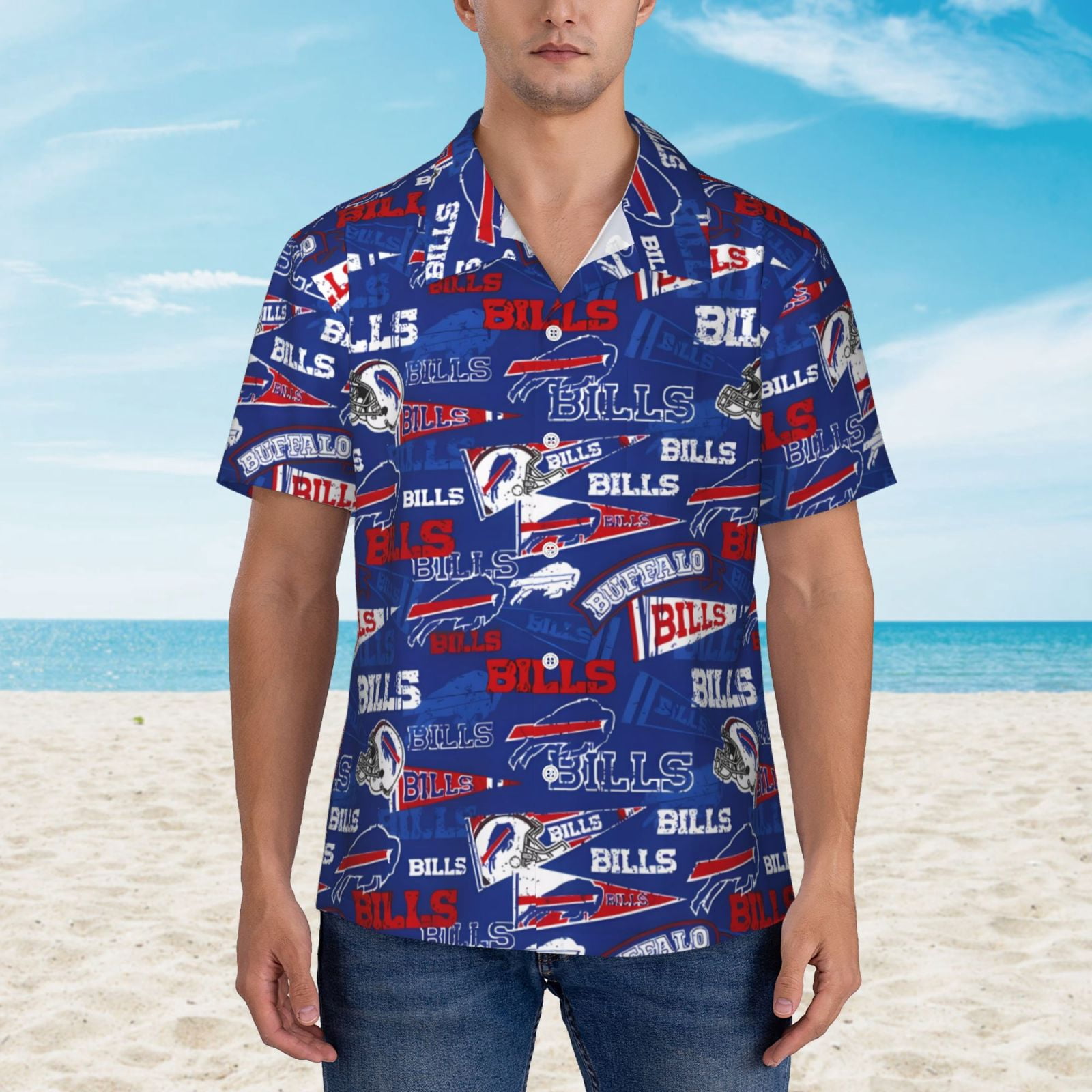 Bills Football Team Men's Short Sleeve Hawaiian Dhirt, Men's Loose ...