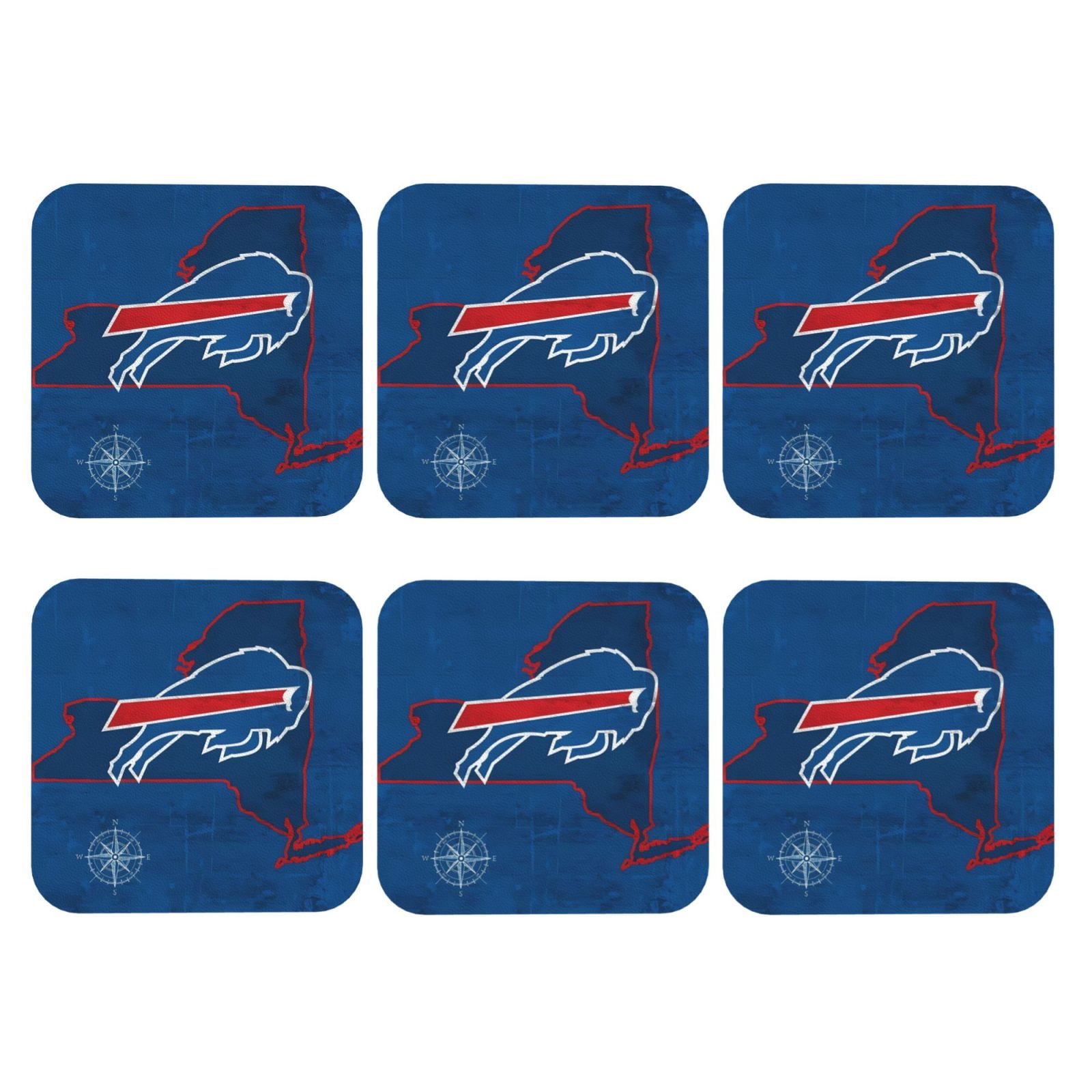 Bills Football Team Themed Leather Coasters 6 Pack, Splash-Proof Non ...