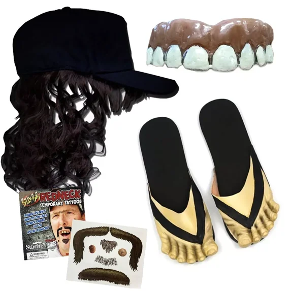 Billy Bob Complete Country Character Costume Kit - Teeth, Mullet, Feet ...