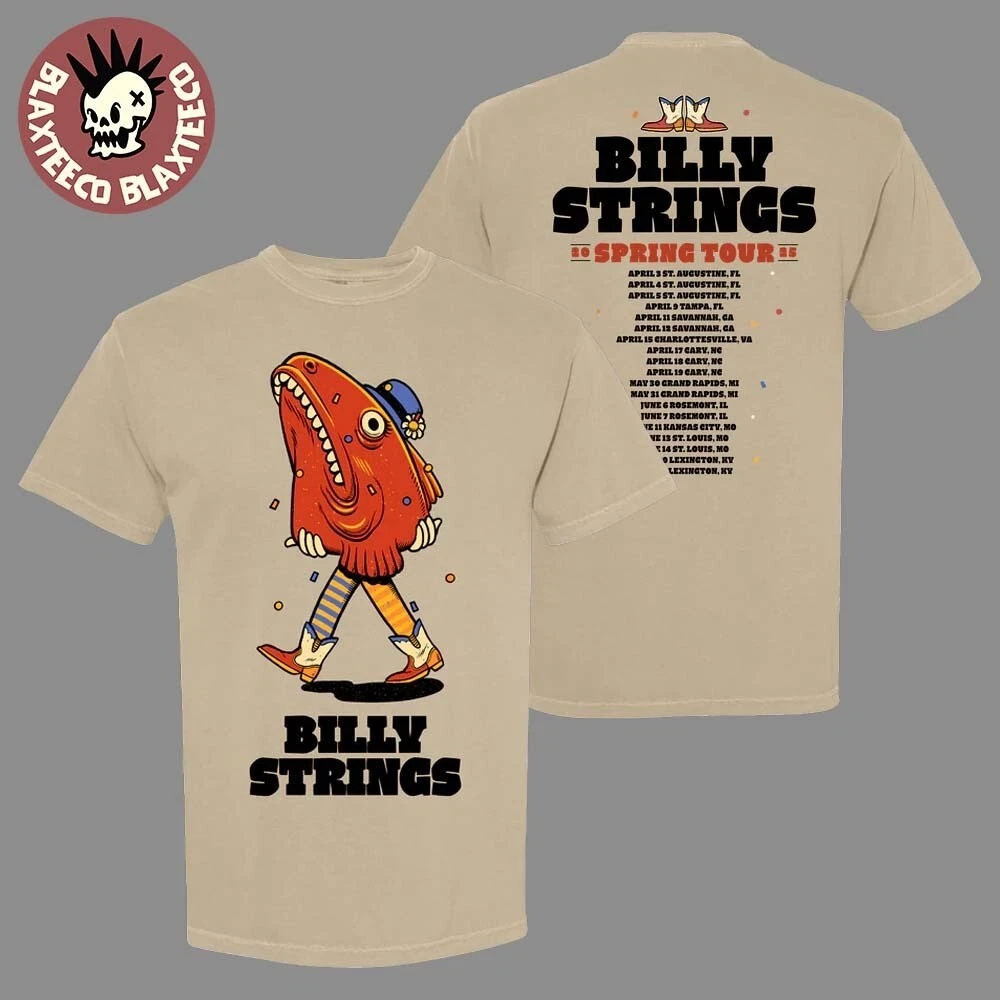 Billy Strings 2025 Spring Tour Merch Walking Fish 2 Sided T-Shirt ...