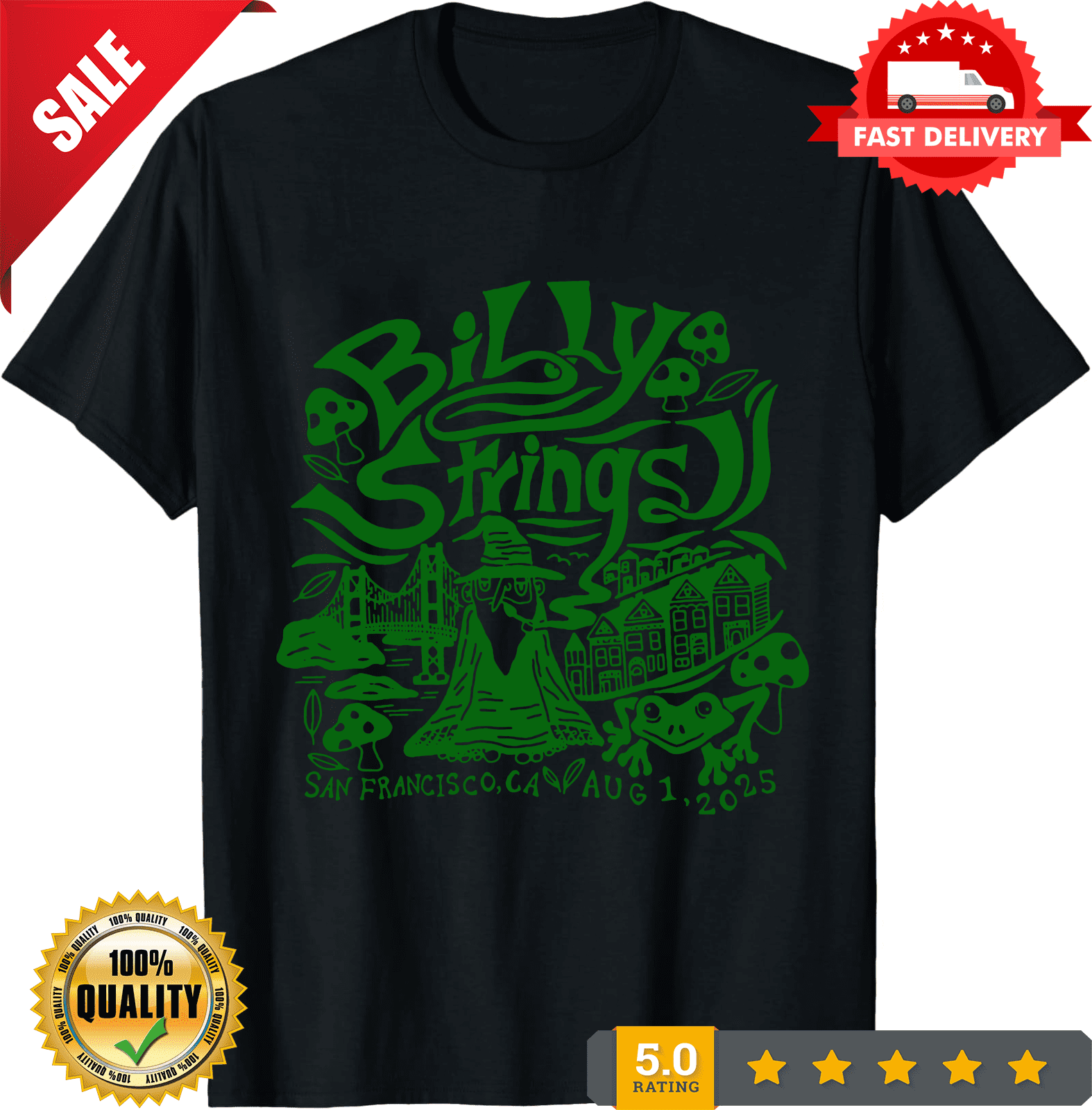 Billy Strings San Francisco Aug 1 2025 Wizard T-Shirt, NEW TRENDING ITEM-TH70831 - Walmart.com
