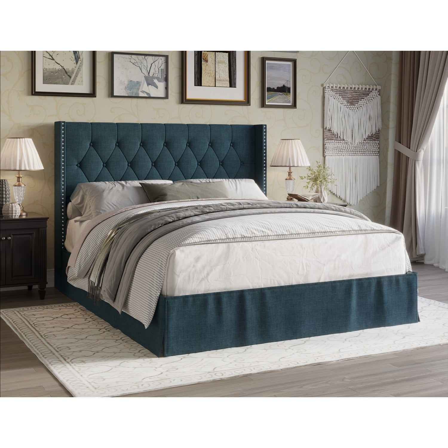 Home Design Billy Tufted Upholstered Platform Bed Denim Blue - Queen ...