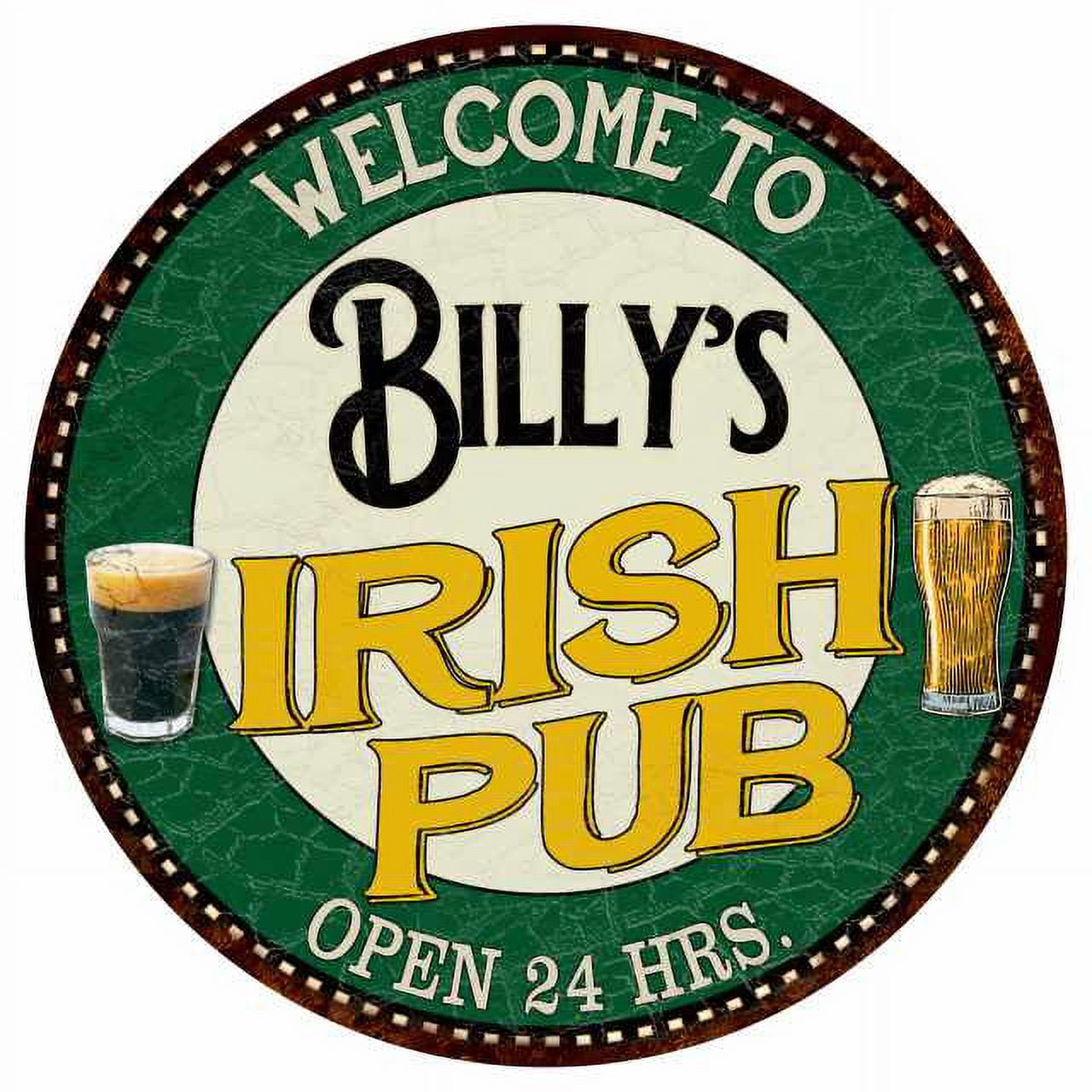 Billy's Irish Pub 12" Round Metal Sign Kitchen Bar Wall Décor ...