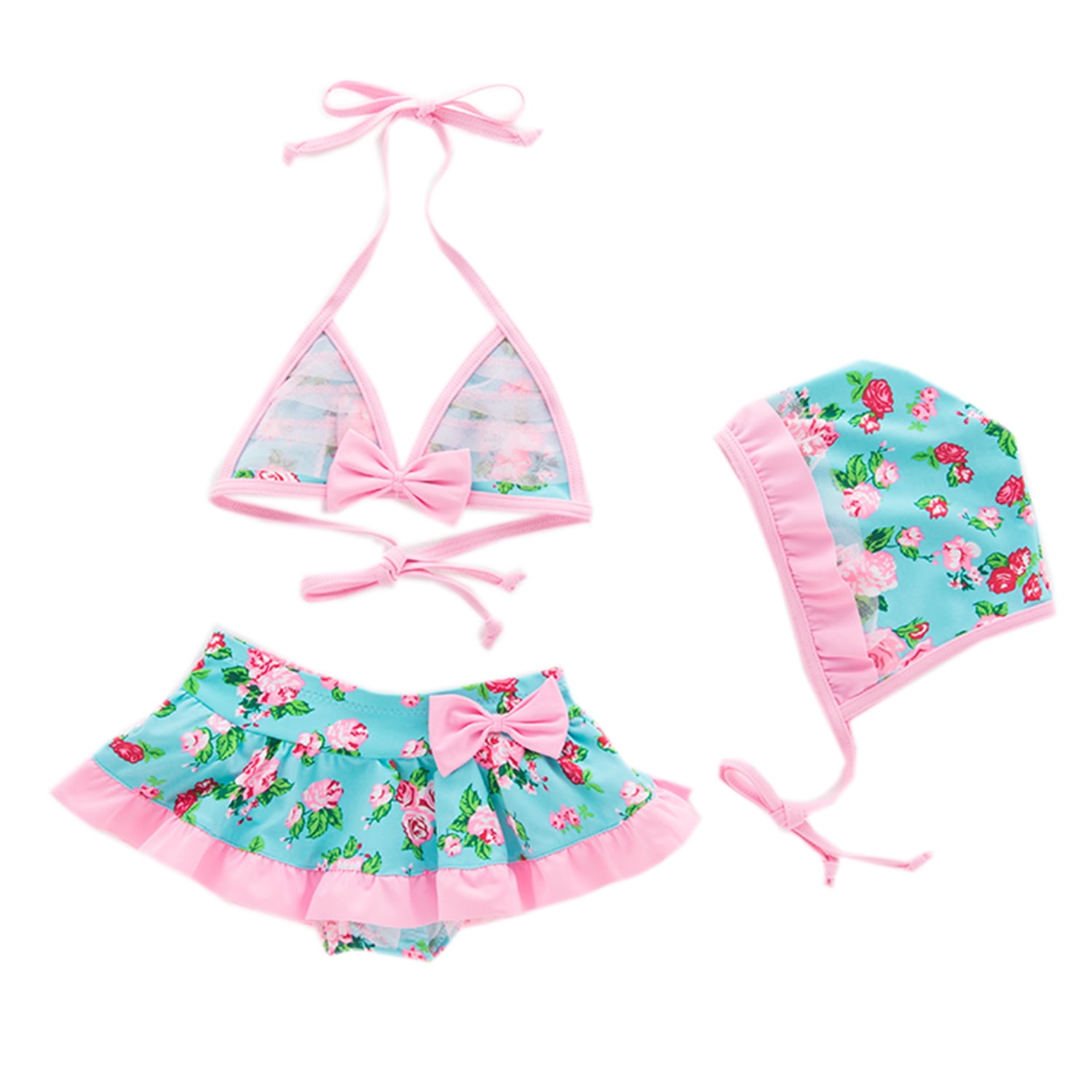 Bilo Baby Toddler Girls Lovely Tie Bikini Swimsuit and Hat 3pcs Set ...