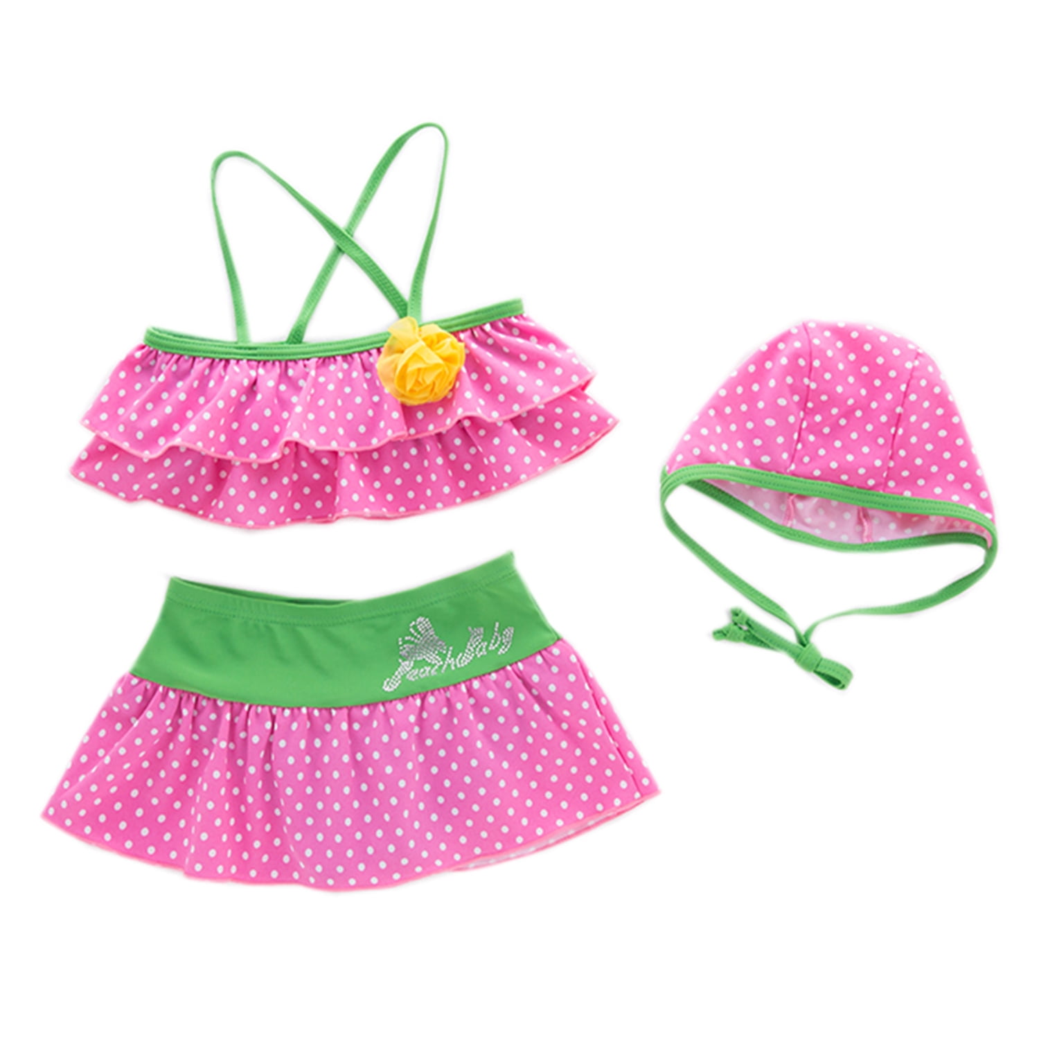 Bilo Baby Toddler Girls Lovely Tie Bikini Swimsuit and Hat 3pcs Set ...