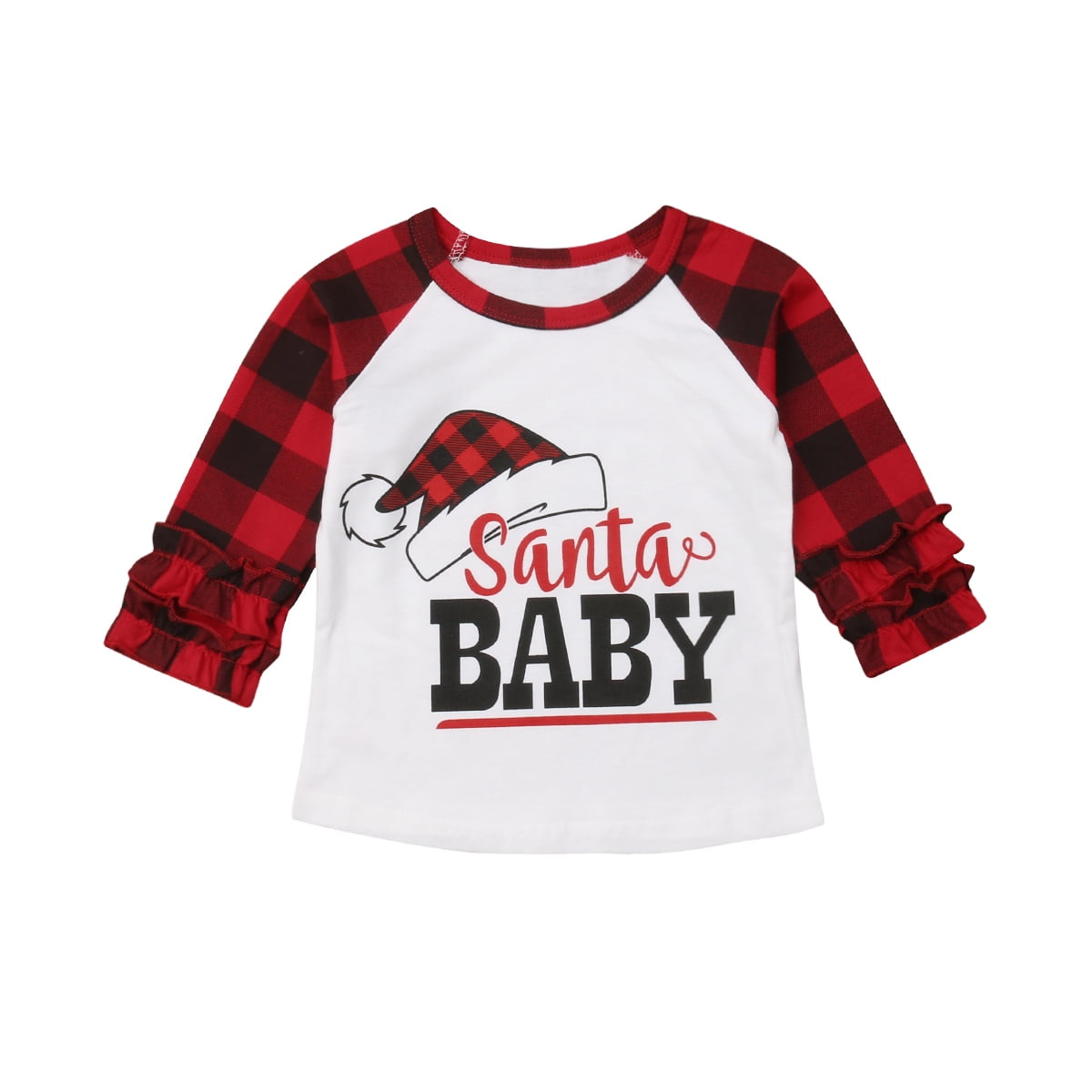 Bilo Cute Baby Girls Christmas Long Sleeve Cotton Santa Baby Ruffle ...
