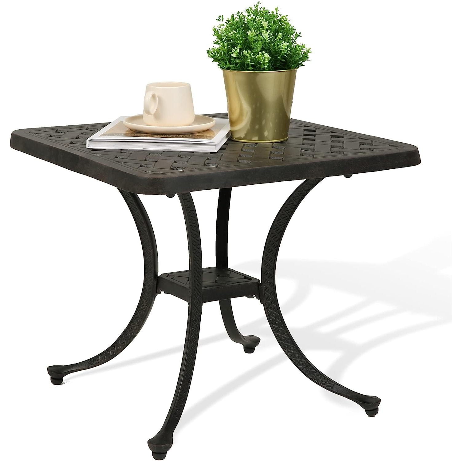 Bilot 21" Outdoor Side Table, Patio End Tables Outside Cast Aluminum ...