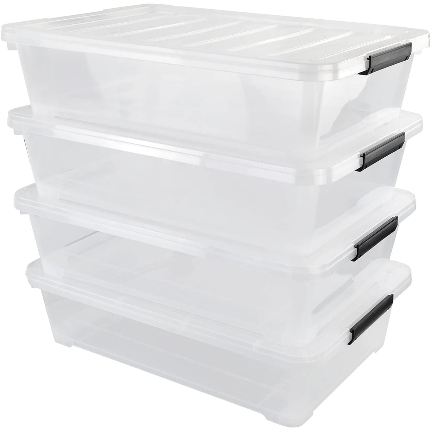 Bilot 4 Pack 40 Qt Plastic Underbed Storage Container Box with Wheels ...