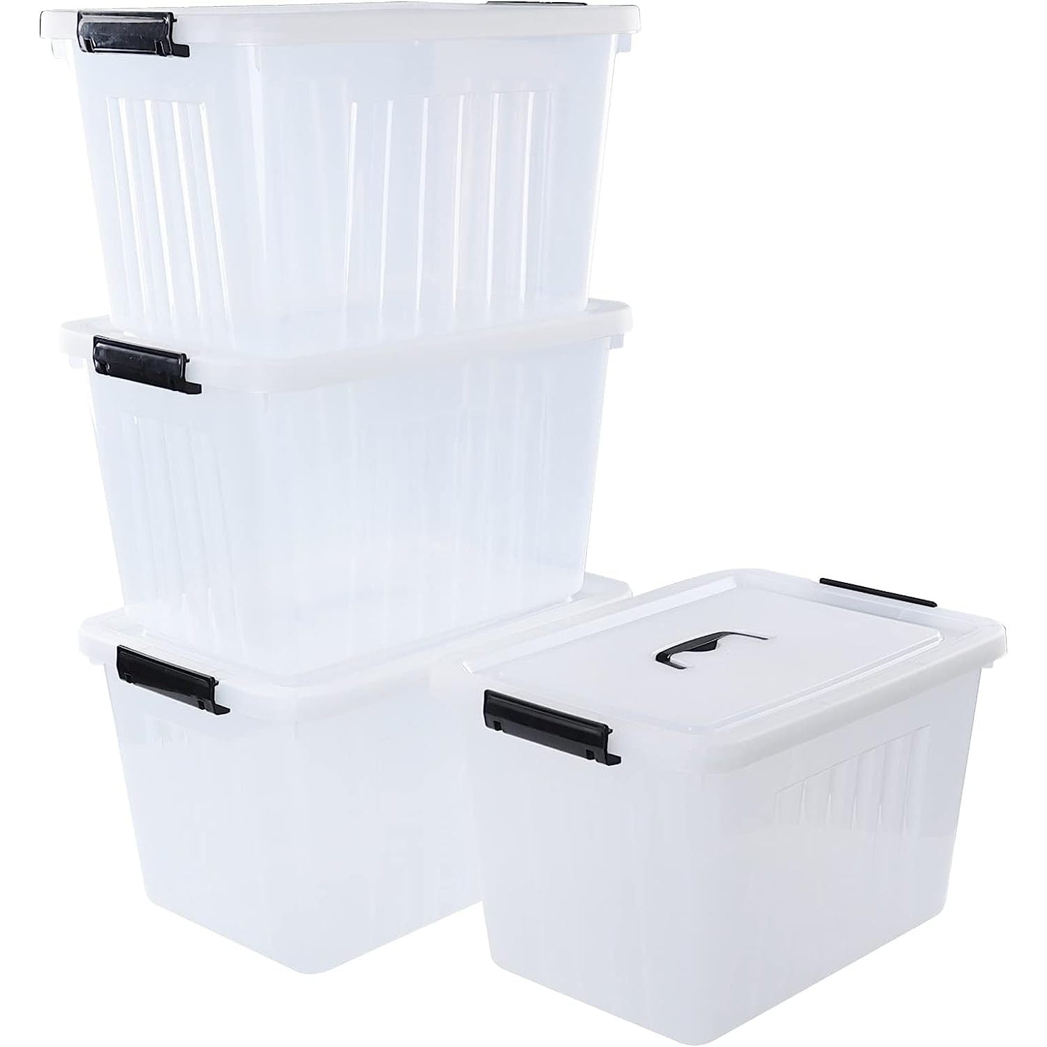 Bilot 4-Pack Latching Box with Handle, 20L Clear Plastic Storage Bins ...